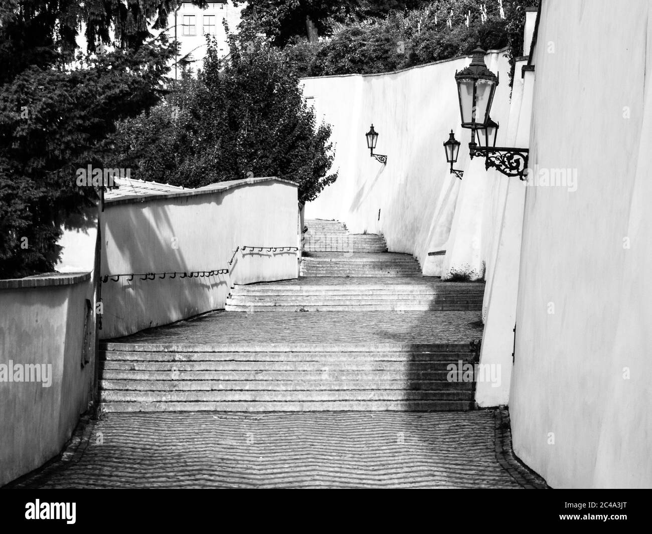 Old Castle Stairs on Prague Castle. Medieval stairway with vintage ...