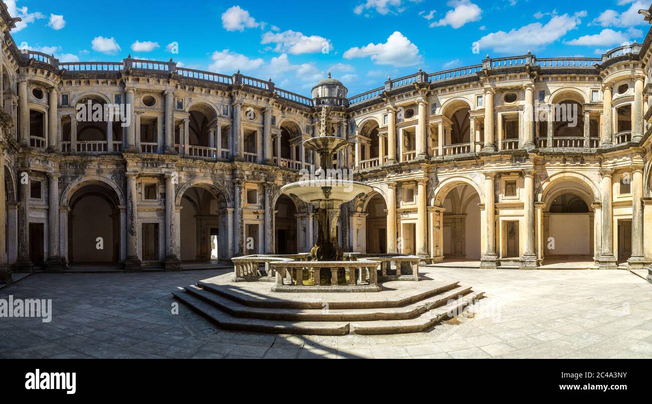 Central square of the inside medieval Templar castle in Tomar in a ...