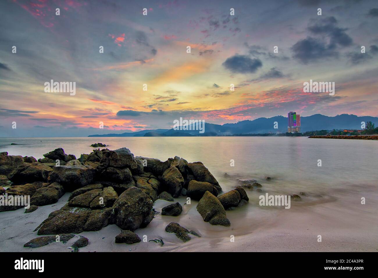 Great nature view of low exposure stones as the foreground and ...