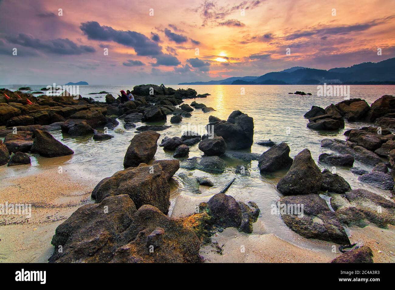 Great sunset view from Sungai Batu, Penang with soft focus effect due ...