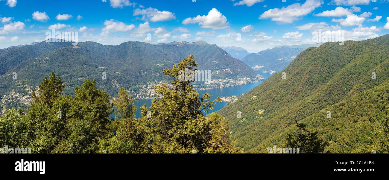 Panoramic aerial view of lake Como in Italy in a beautiful summer day ...