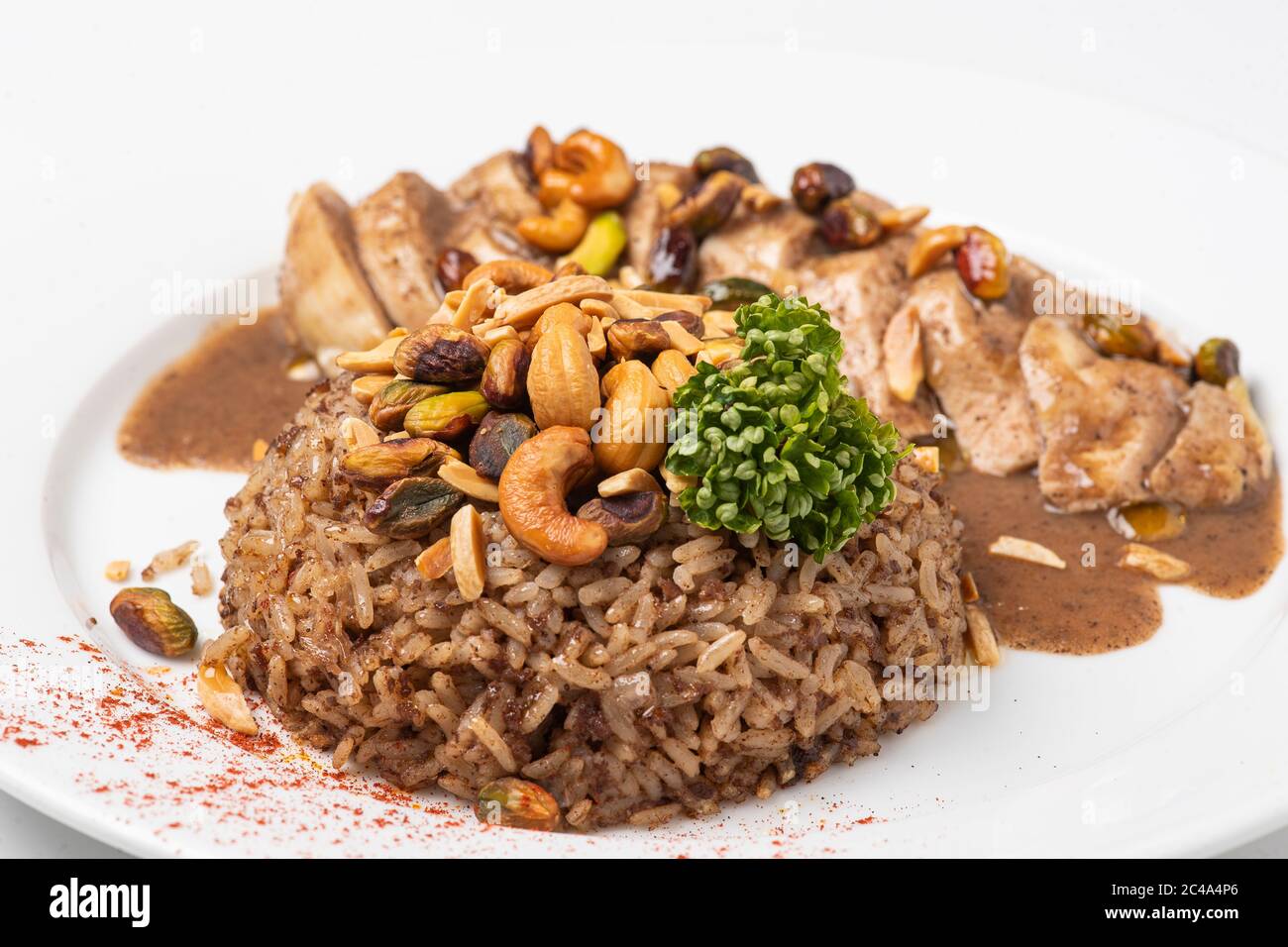 Oriental Rice with Chicken and Beef Stock Photo - Alamy