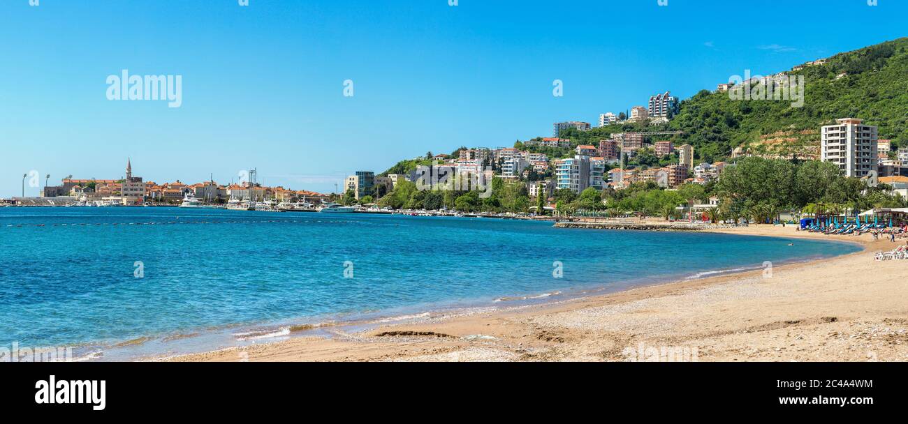 Panorama of Beach in Budva in a beautiful summer day, Montenegro Stock ...