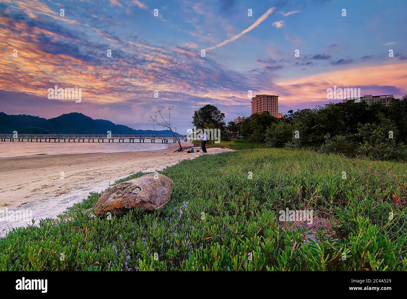 Awesome greenery landscape view featuring female photographer setting ...