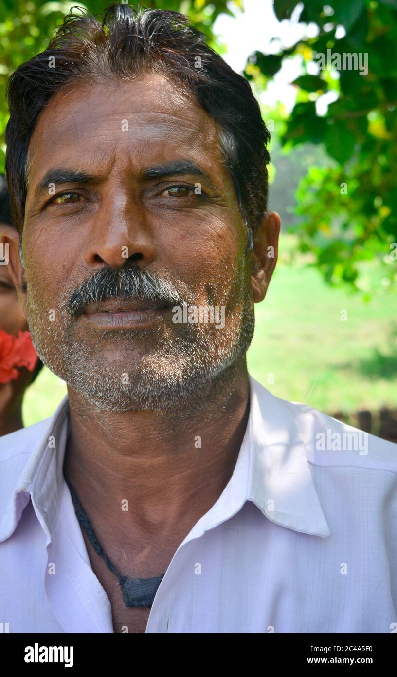 MADHYA PRADESH, INDIA - NOVEMBER 01, 2019: Portrait of indian man in ...