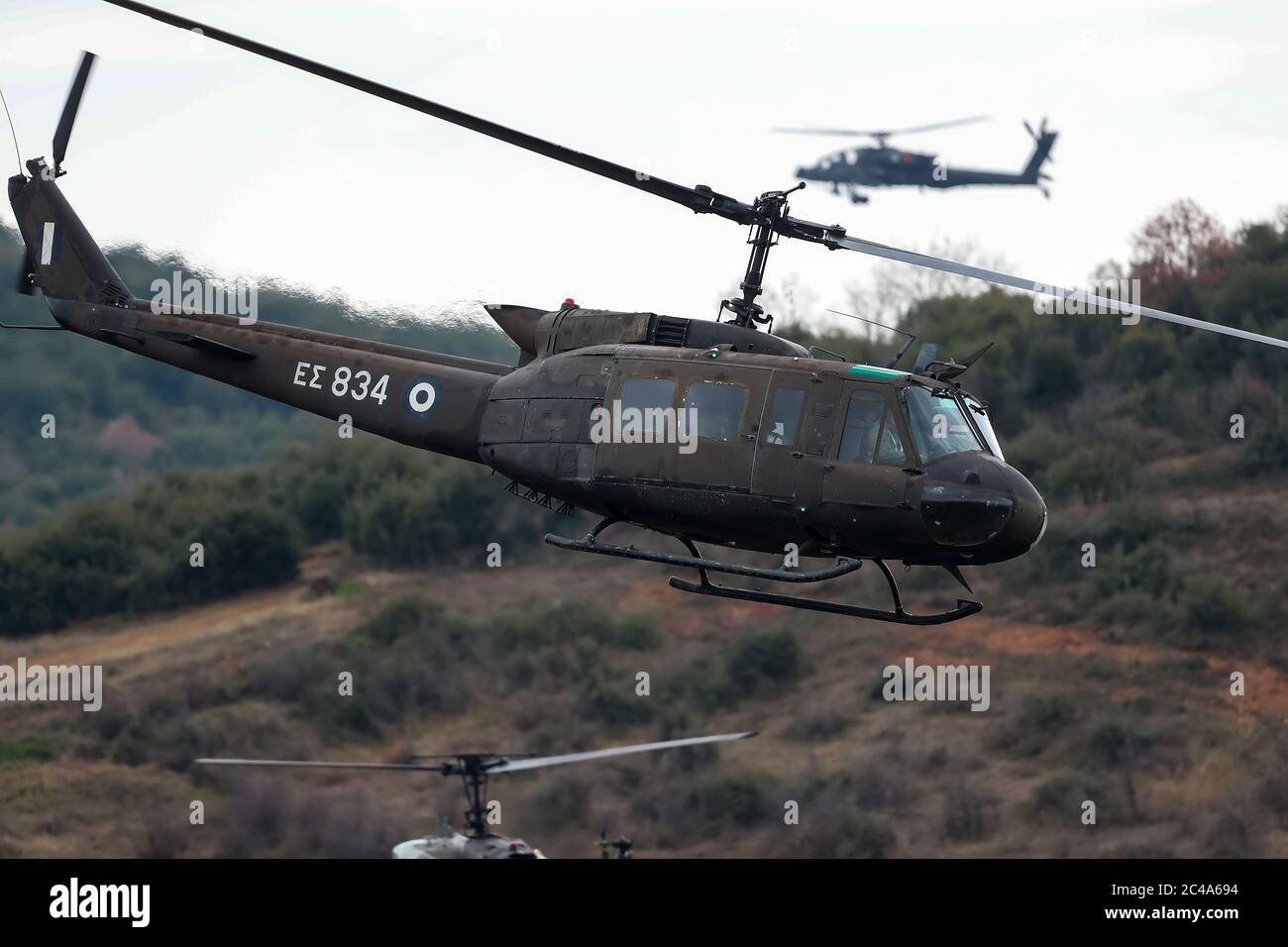 Askos, Greece - Feb 14, 2020: UH-1H Huey Helicopter takes part at a ...