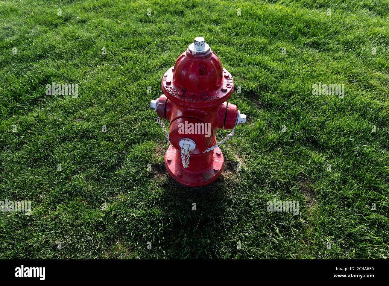 Lawn with red fire hydrant hi-res stock photography and images - Alamy