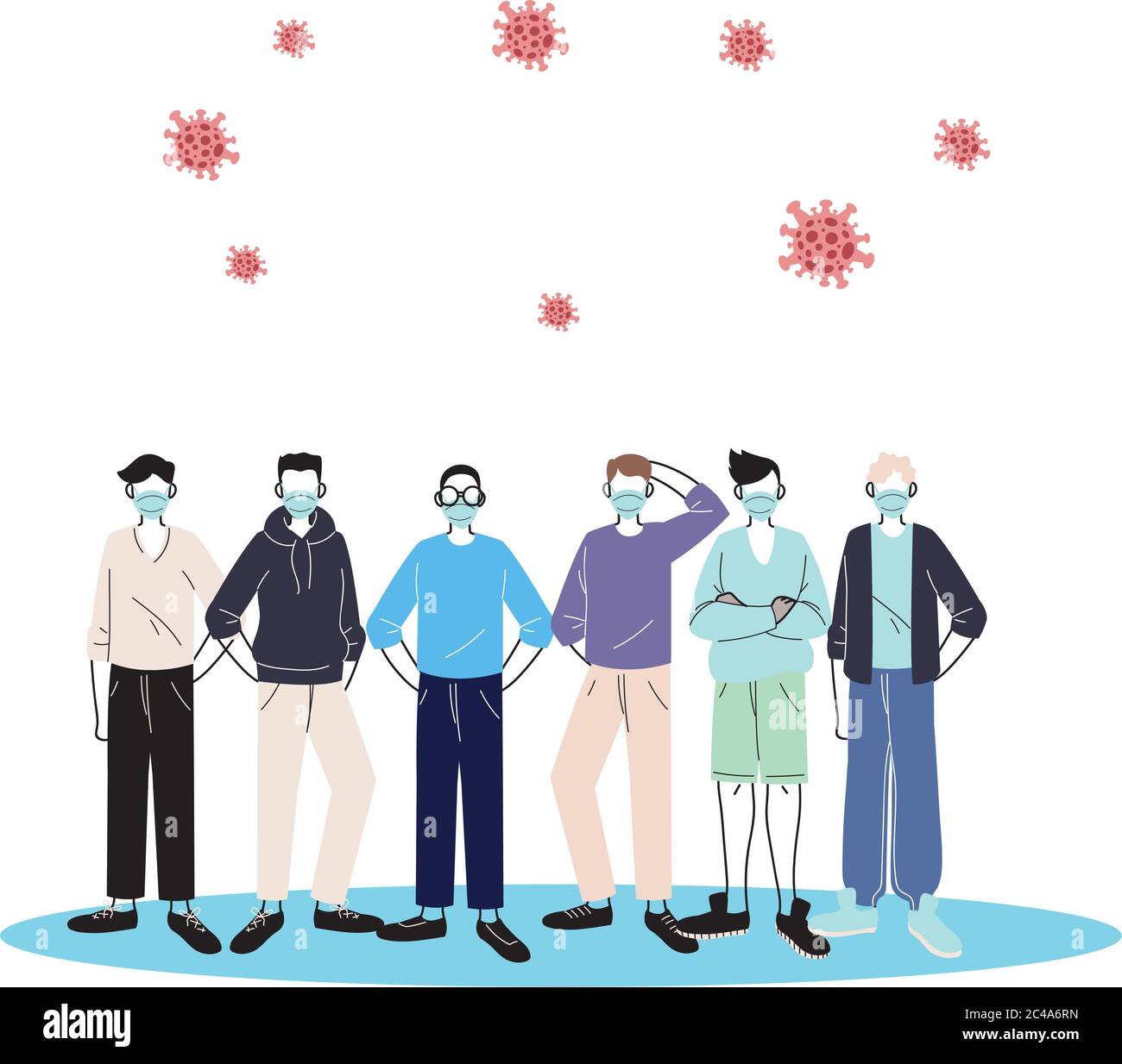 young people wearing face masks to prevent virus vector illustration ...