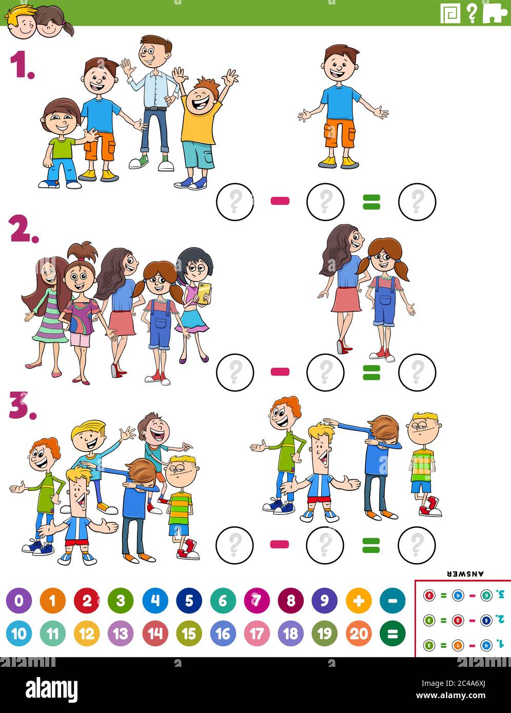 Cartoon Illustration of Educational Mathematical Subtraction Puzzle ...