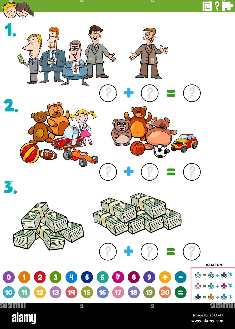 Cartoon Illustration of Educational Mathematical Addition Puzzle Task ...