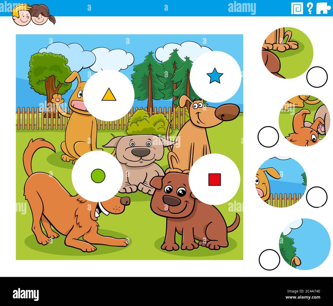 Cartoon Illustration of Educational Match the Pieces Jigsaw Puzzle Task ...