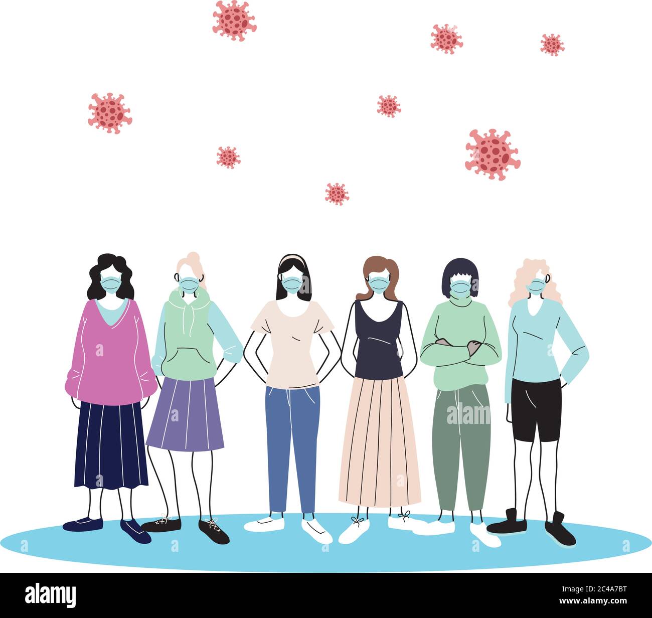 young people wearing face masks to prevent virus vector illustration ...