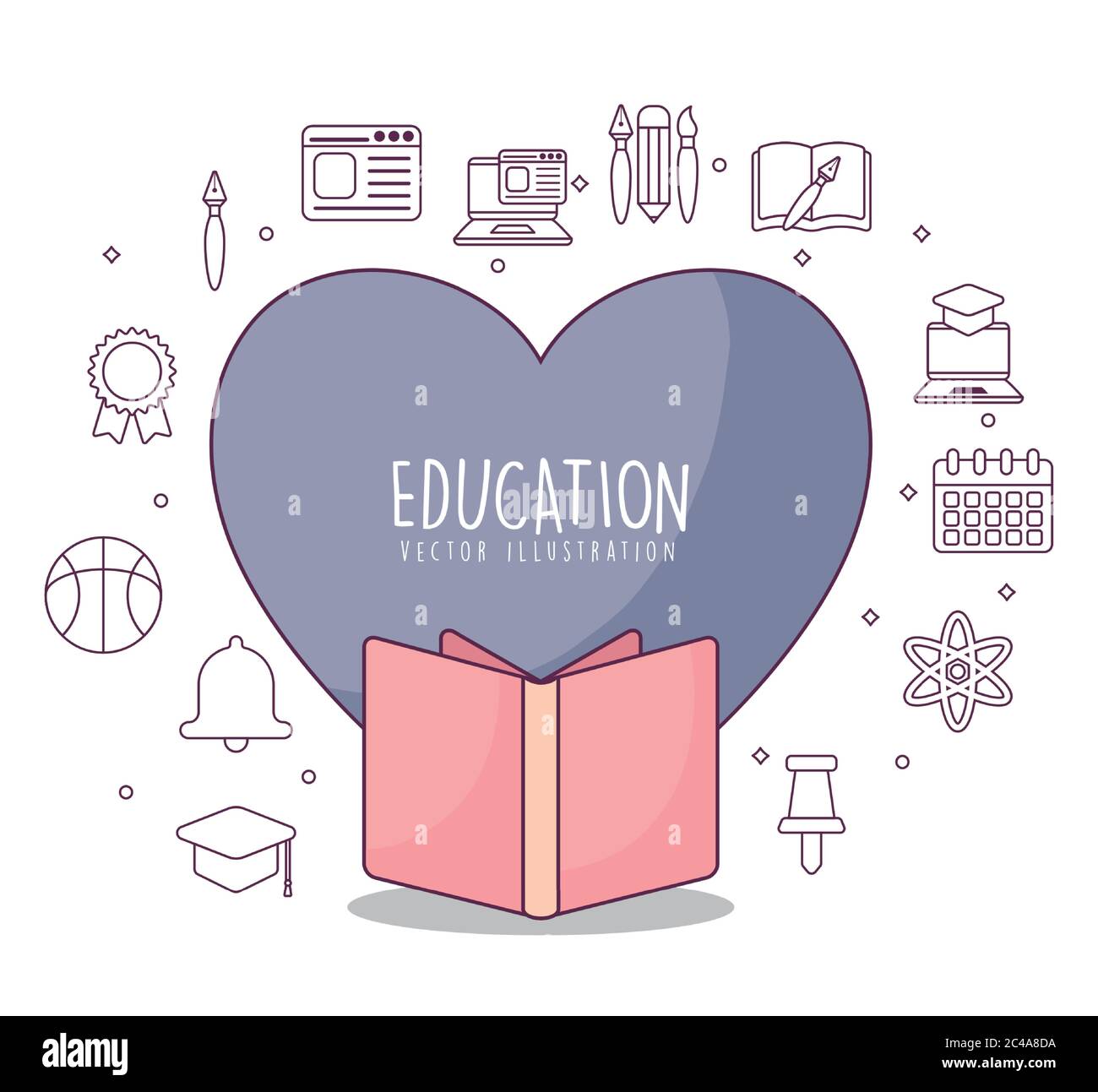 heart book and icon set design, Eduaction school university class ...