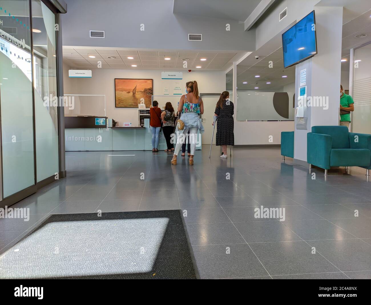 Huelva, Spain - June 16, 2020: Reception and information hall inside ...
