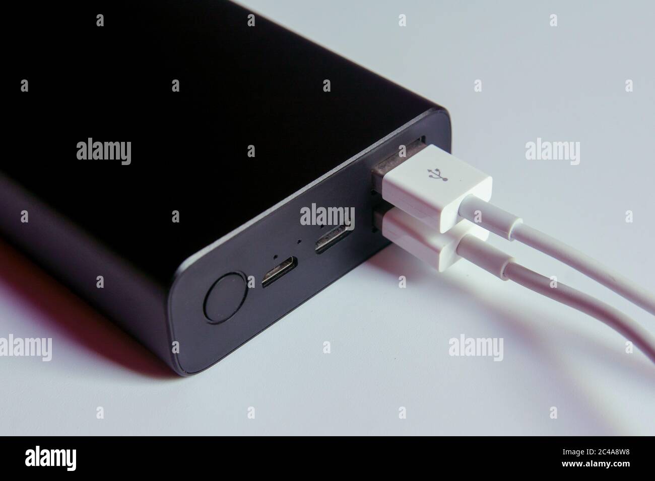 USB cable connect output port power bank for charging smartphone Stock ...