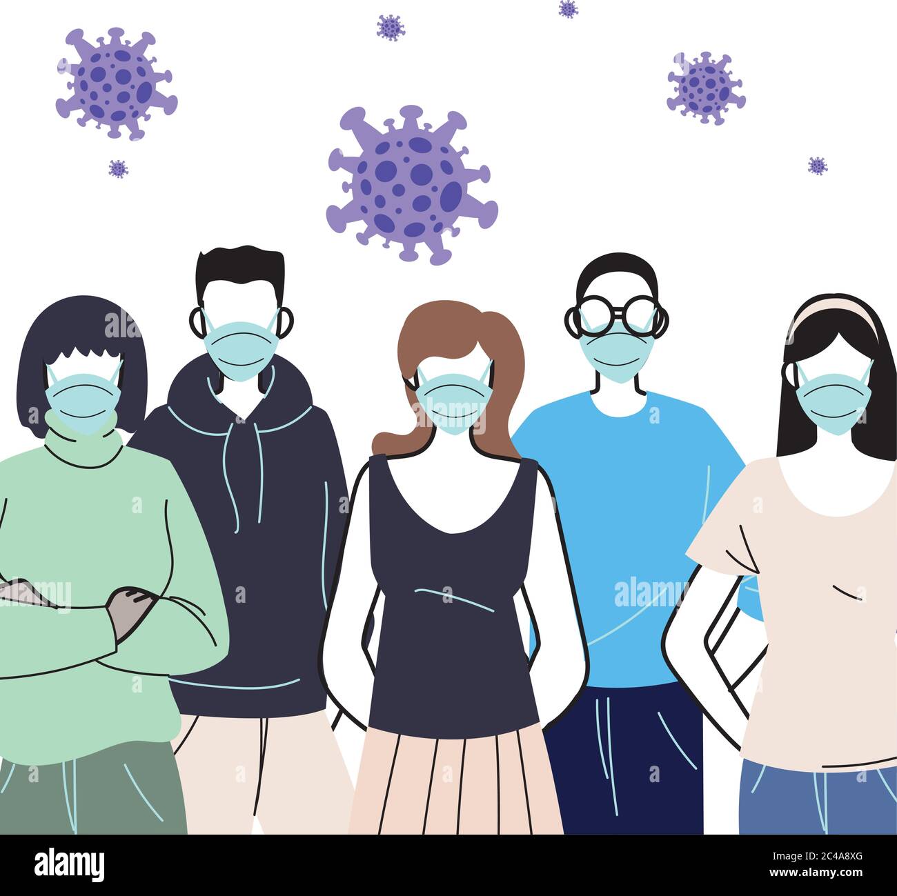 young people wearing face masks to prevent virus vector illustration ...