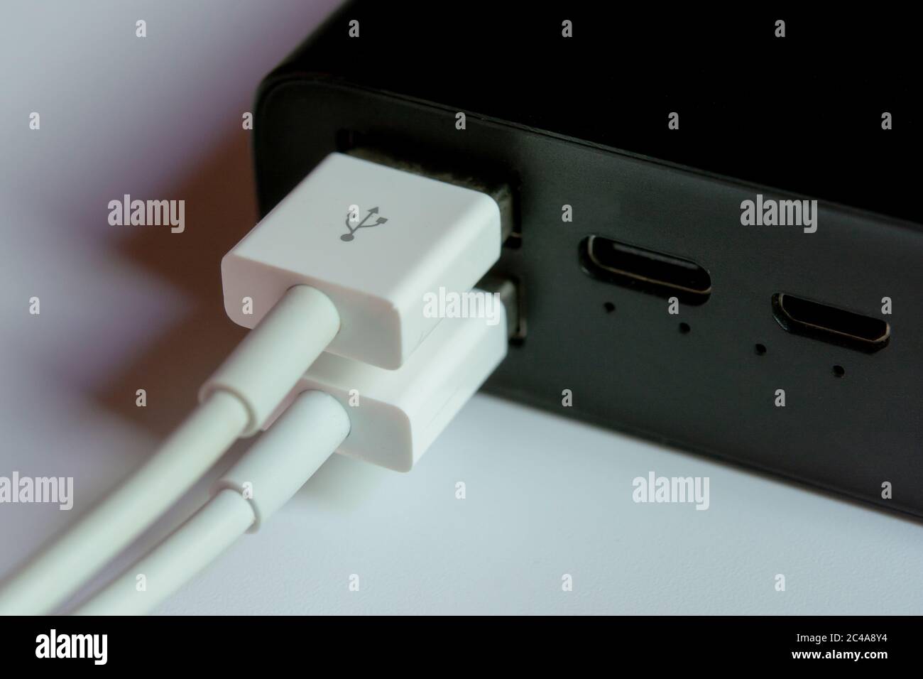 USB cable connect output port power bank for charging smartphone Stock ...