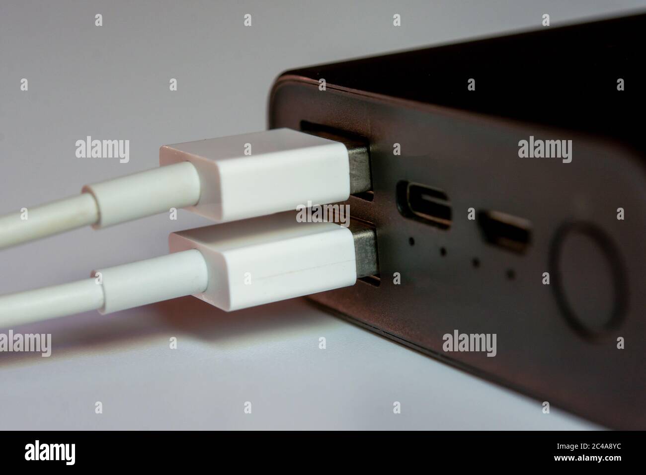 USB cable connect output port power bank for charging smartphone Stock ...