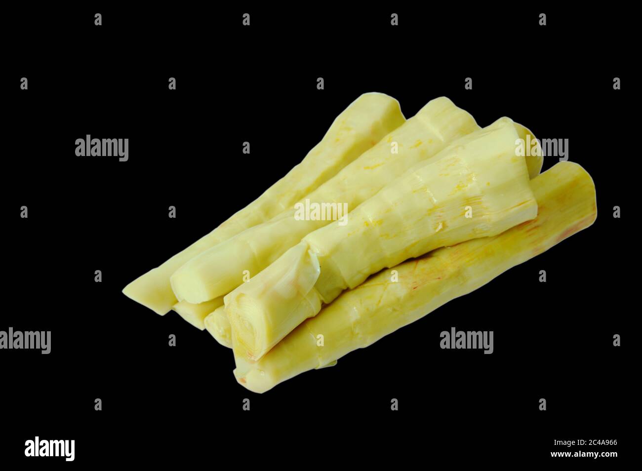 boiled bamboo shoot peel out in salt water ingredient food on black ...