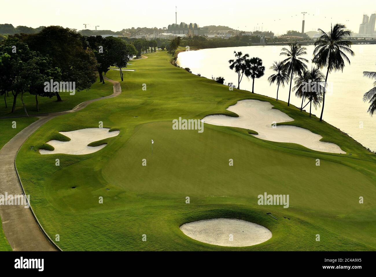 View of hole No 15 at Sentosa Golf Club (Serapong) on Sentosa Island in ...