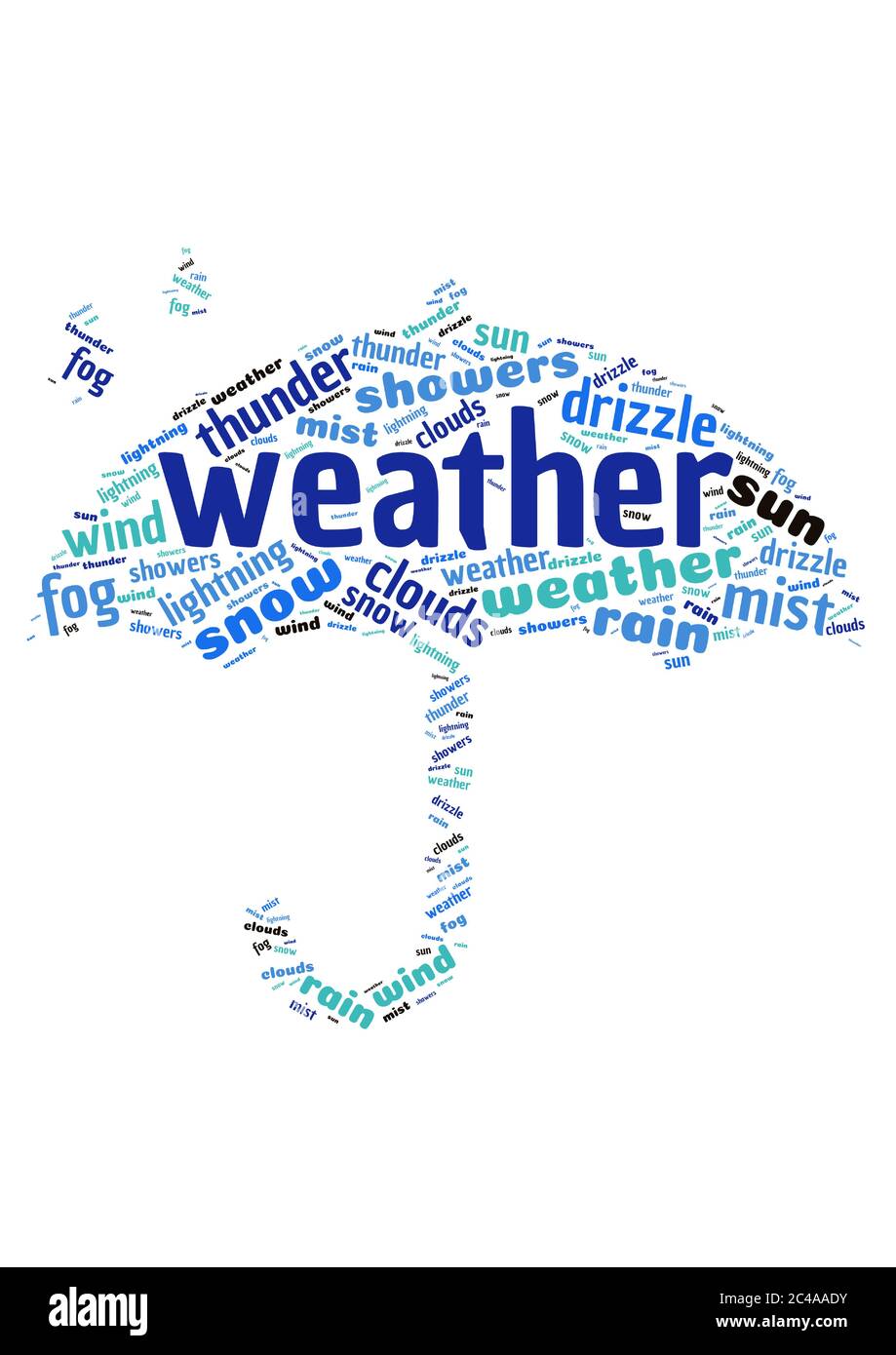 Word cloud representing the weather in the shape of an umbrella Stock ...