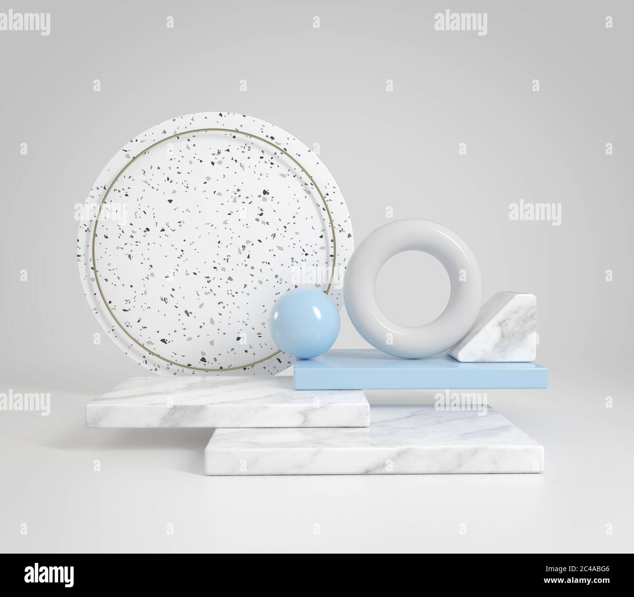 Abstract display composition geometric with marble and blue pastel ...