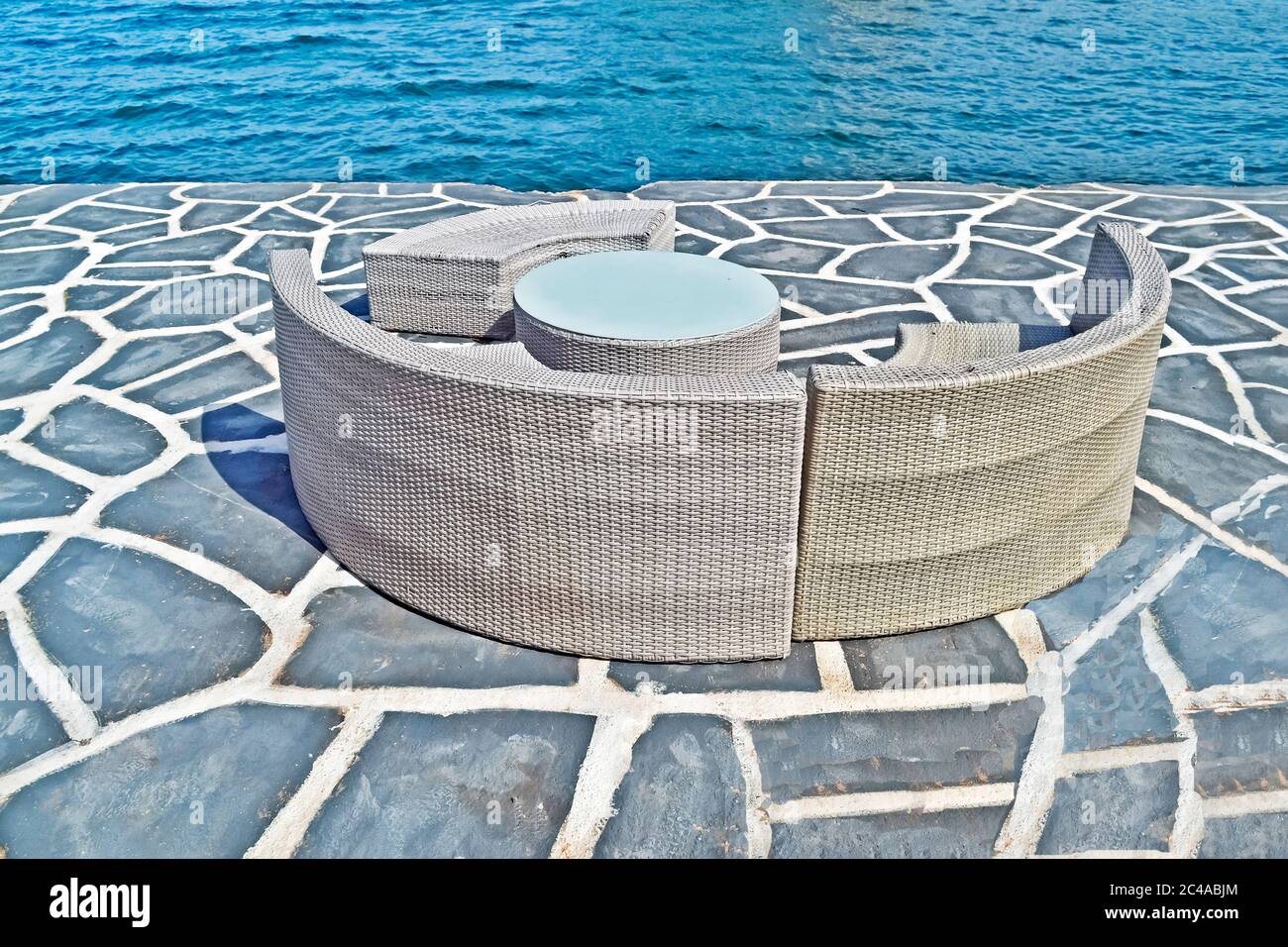 cafeteria in front of the sea at Cyclades island Greece Stock Photo - Alamy