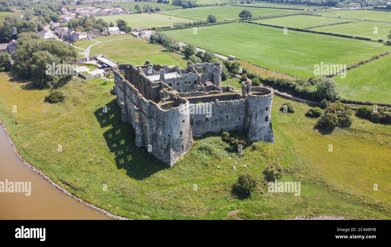 Aerial view of Carew Castle, Carew, Pembrokeshire, UK Stock Photo - Alamy