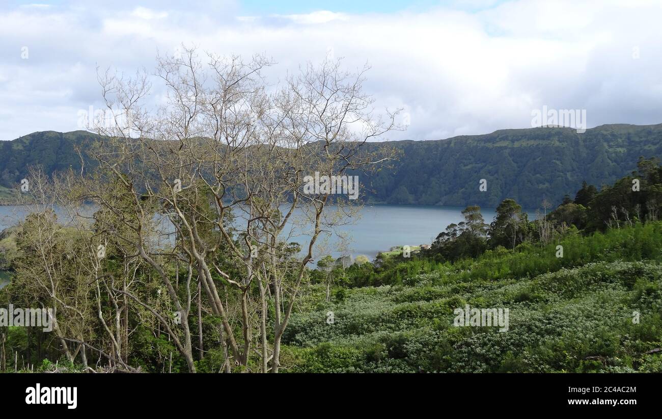 Stunning lakes in the Azores. Blue and Green Lakes, amazing atmosphere ...