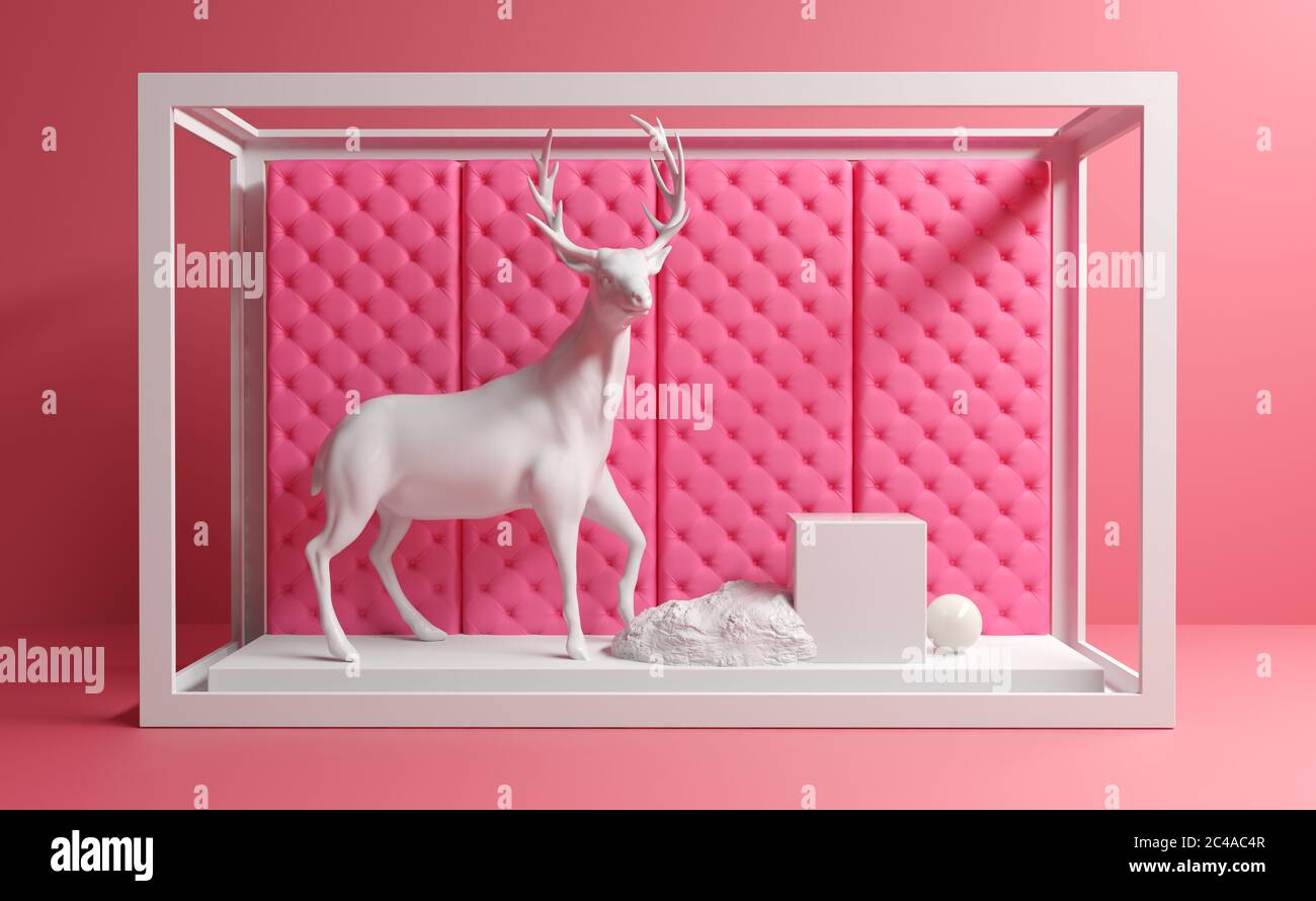 Window display for show product with wildlife white deer on the stand ...