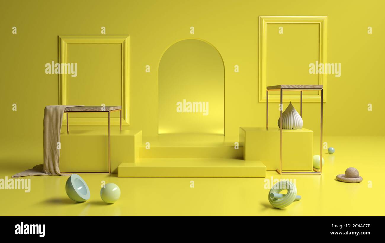 Abstract Yellow display room for show products with geometric design ...