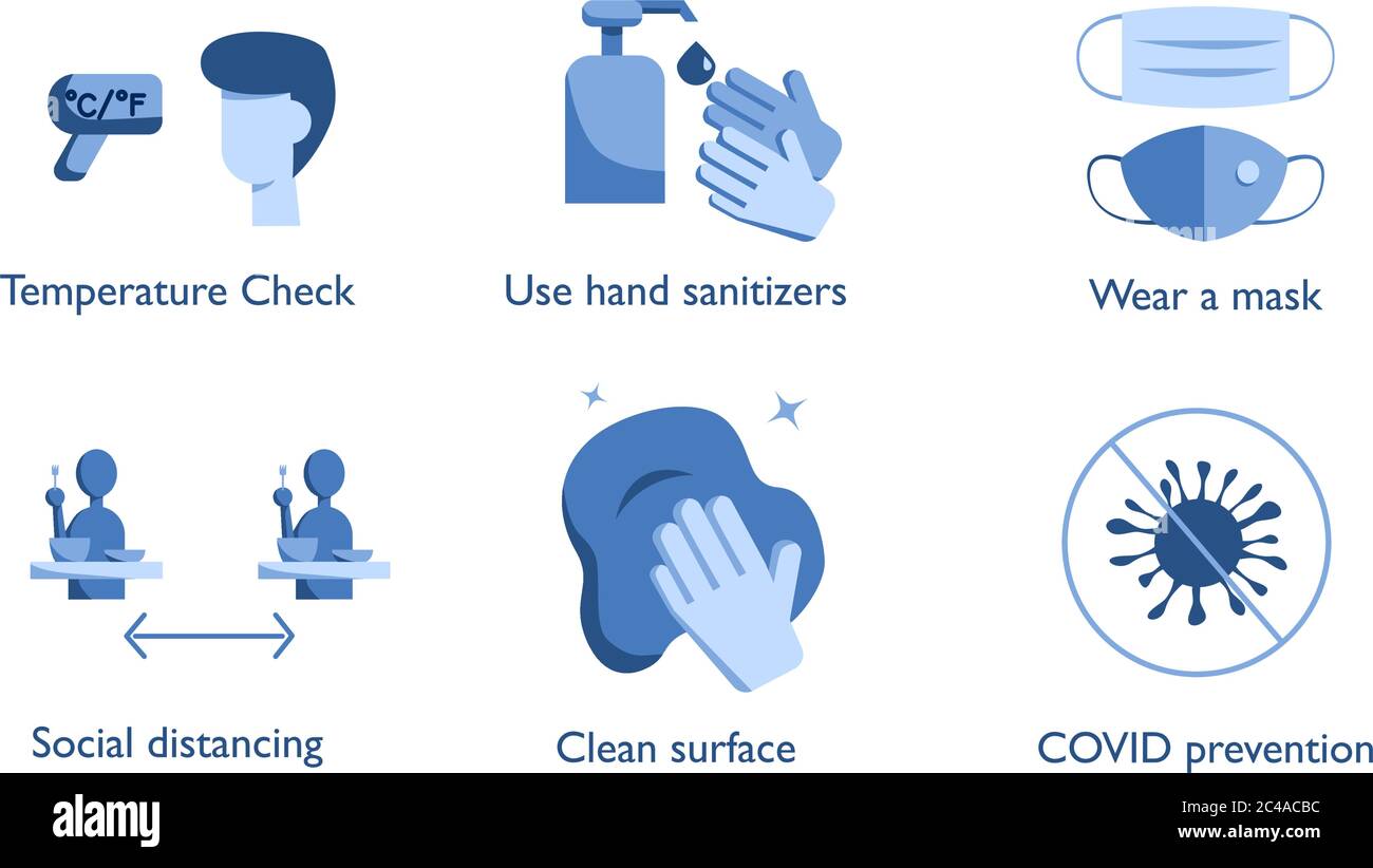 Coronavirus COVID-19 prevention policies icon for reopen restaurant or ...