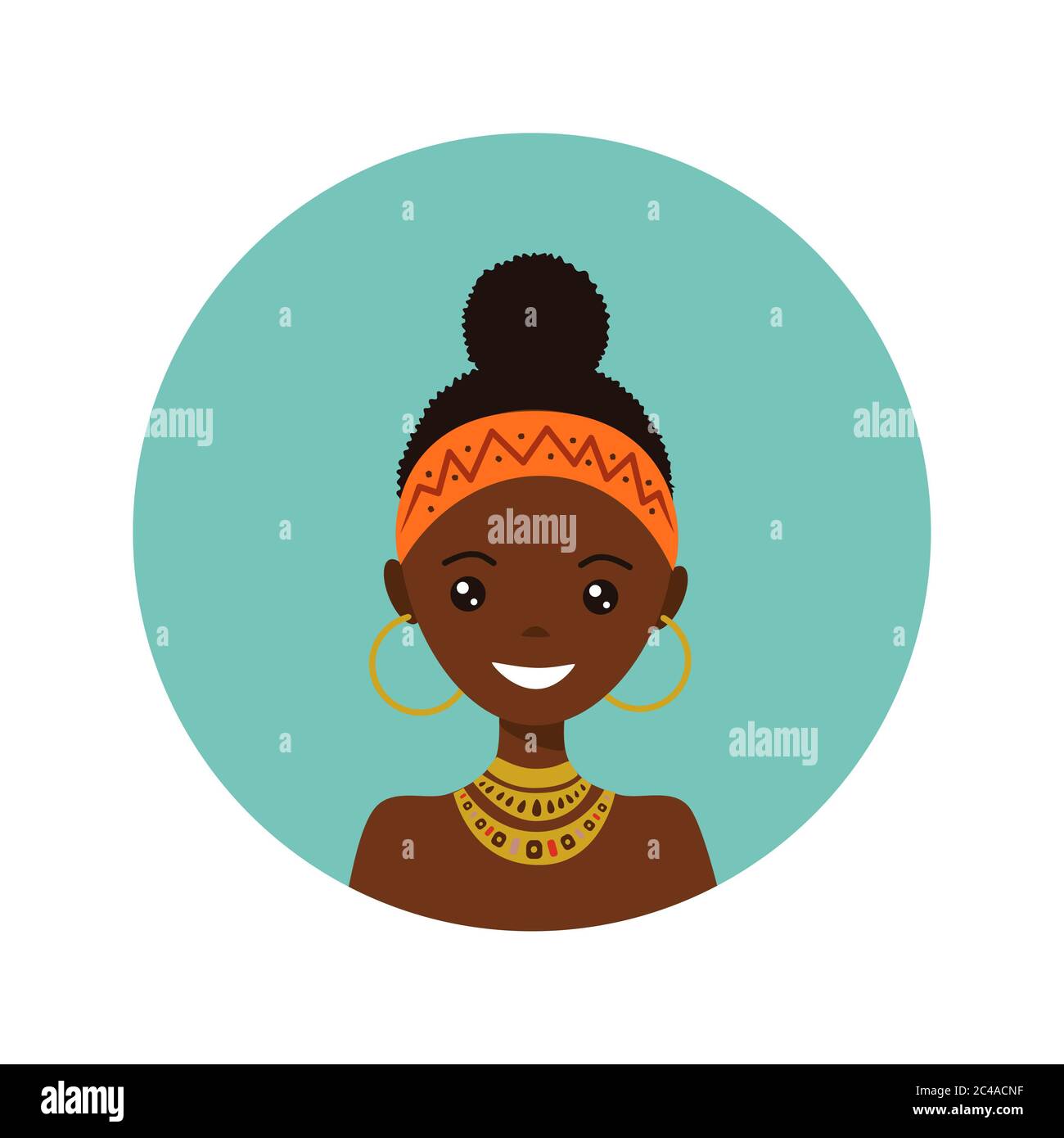 User icon of african young woman in flat style. Vector illustration ...
