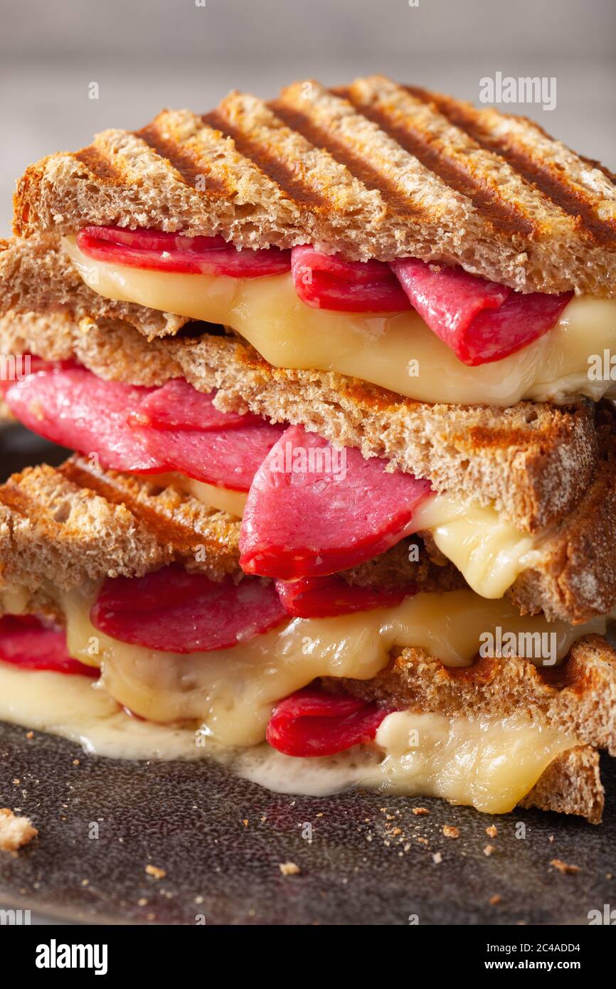 grilled salami and cheese sandwich Stock Photo - Alamy