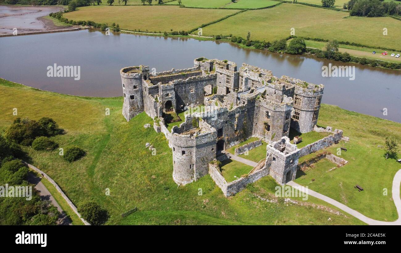 Aerial view of Carew Castle, Carew, Pembrokeshire, UK Stock Photo - Alamy