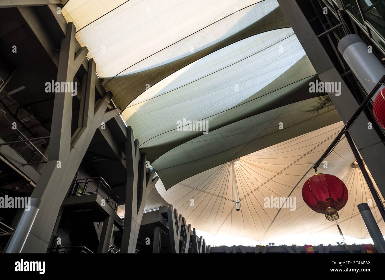 Canvas roof and large structure Stretched between buildings Stock Photo ...