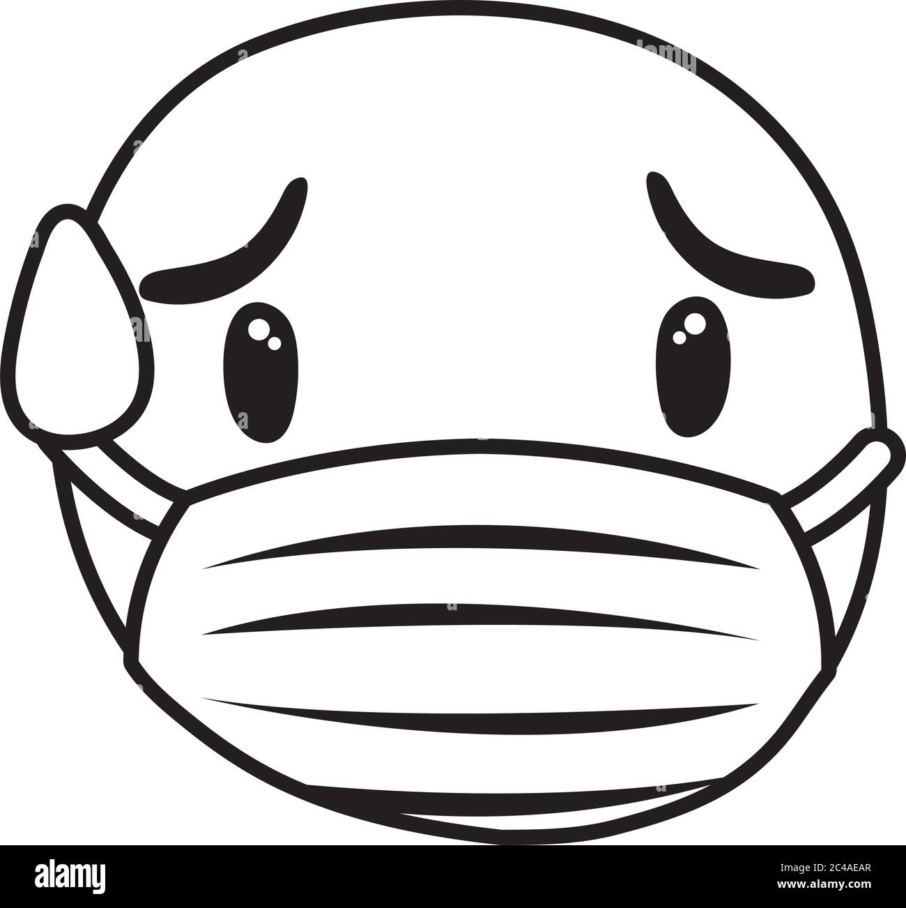 emoji wearing medical mask sweating line style vector illustration ...