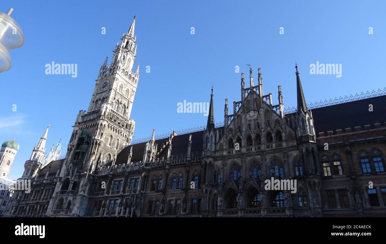 The beautiful German city of Munich. Wonderful buildings, main square ...