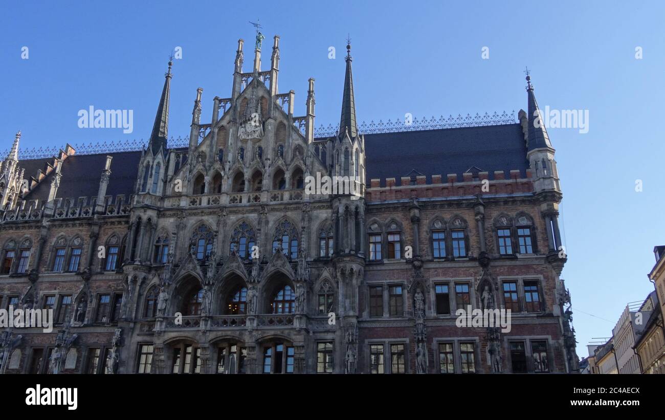 The beautiful German city of Munich. Wonderful buildings, main square ...