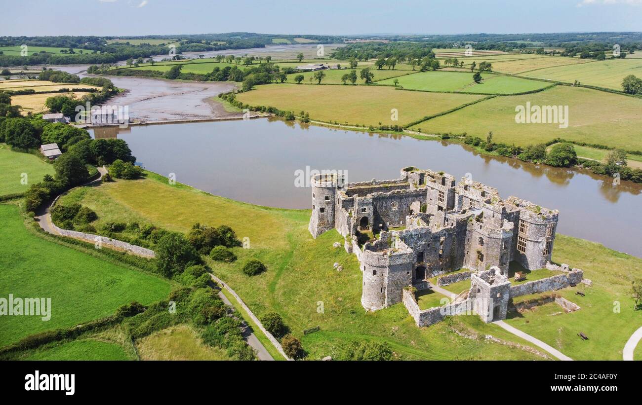 Aerial view of Carew Castle, Carew, Pembrokeshire, UK Stock Photo - Alamy
