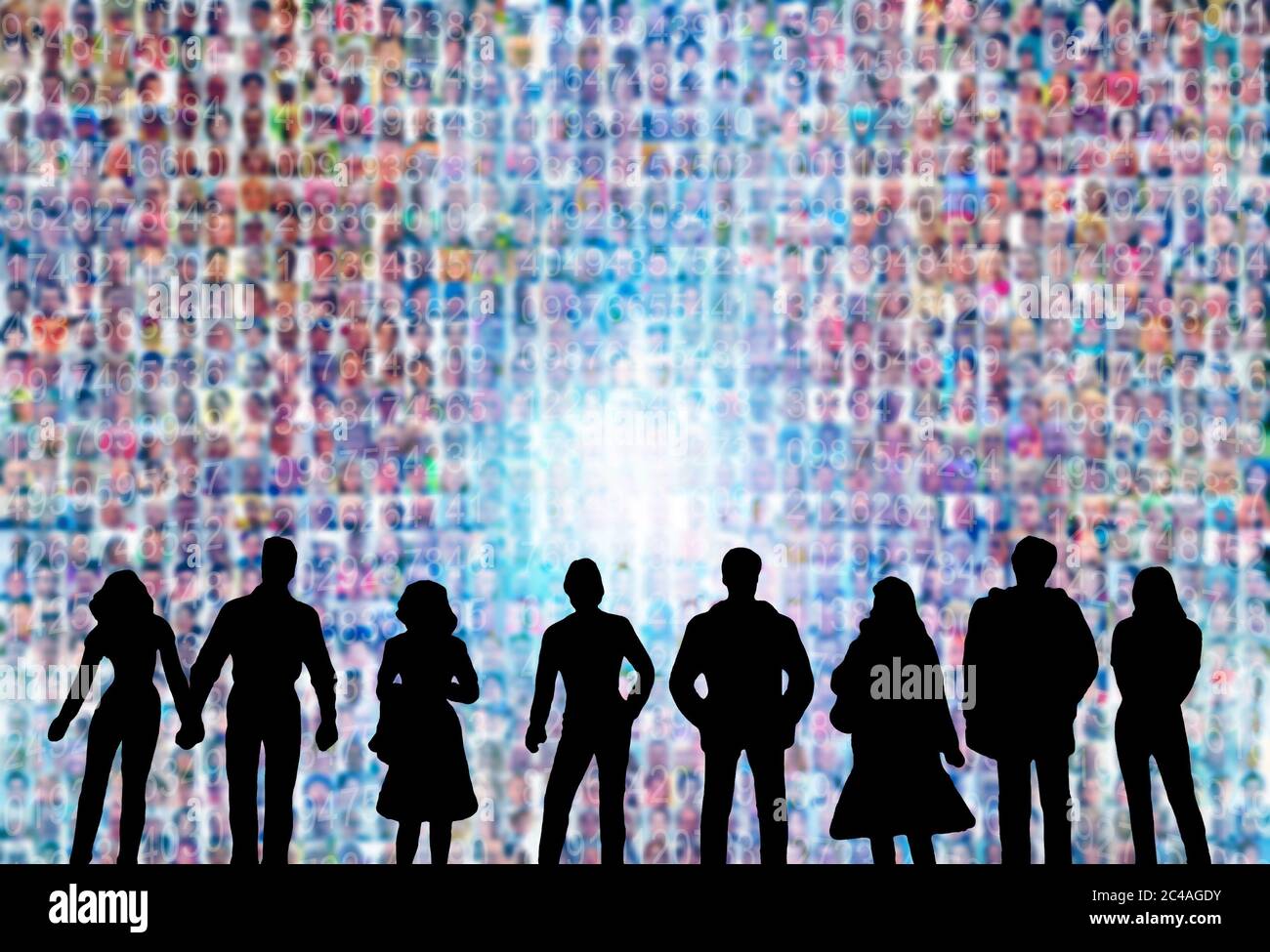 silhouettes of people of various gender and background of people faces ...