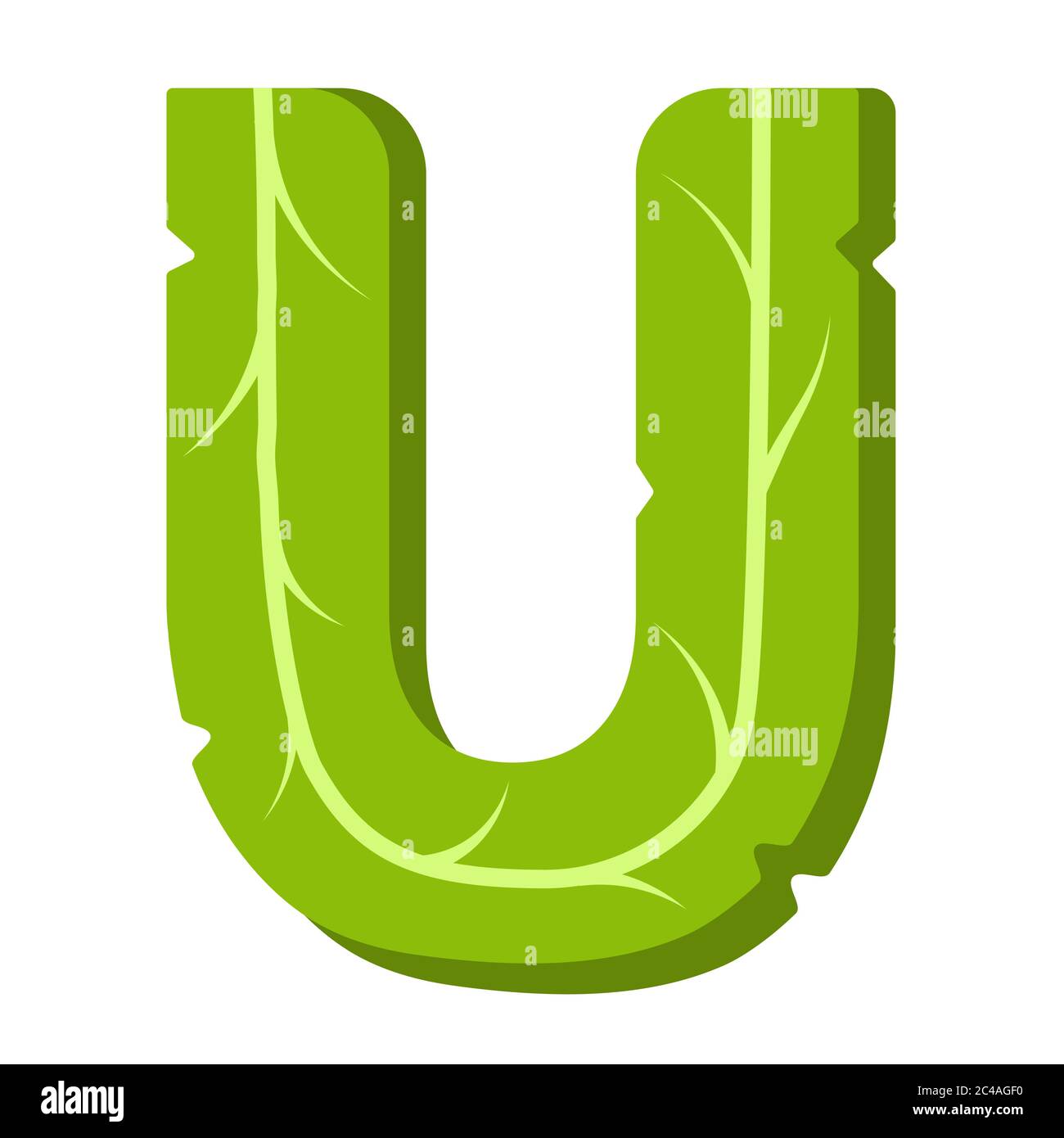 Letter U, green leaves summer vector alphabet. The simple logo of ...