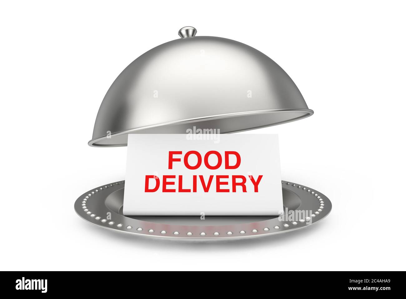 Paper with Food Delivery Sign in Restaurant Cloche on a white ...
