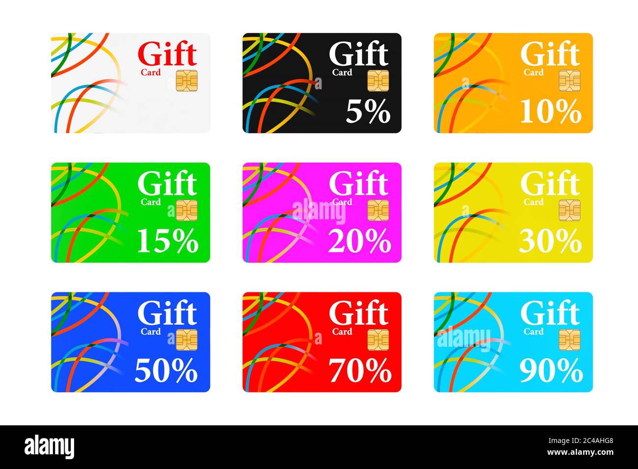 Set of Multicolor Gift Cards with Chip and Different Percentage ...