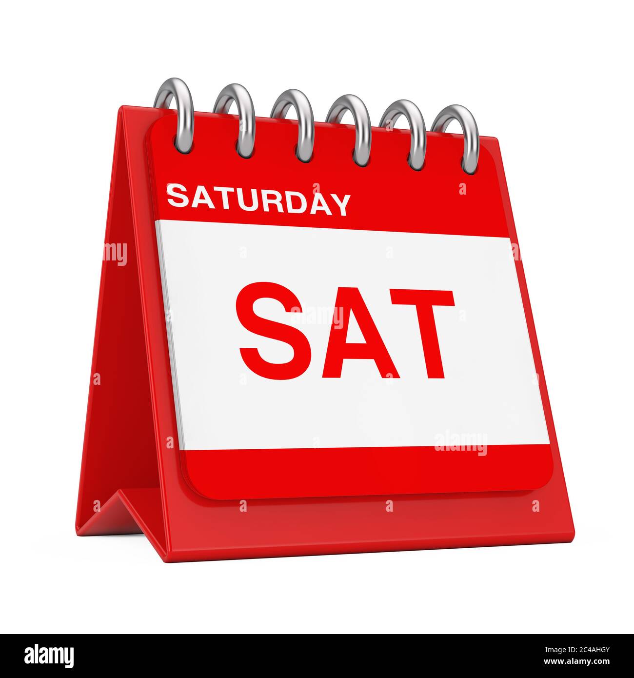 Red Desktop Calendar Icon Showing a Saturday Page on a white background ...