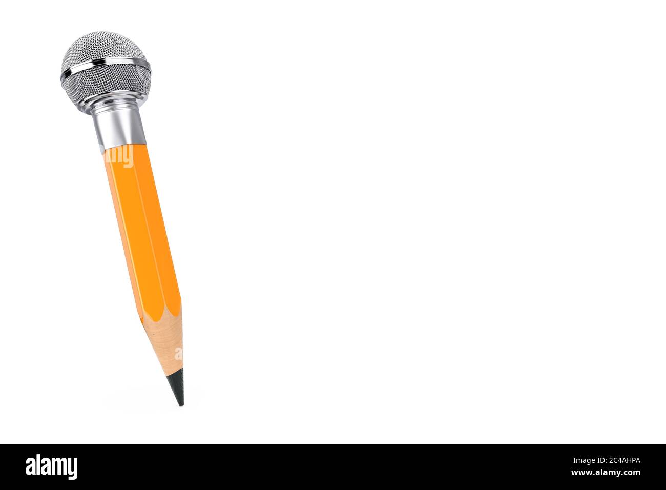 Yellow Pencil as Metal Chrome Microphone on a white background 3d ...