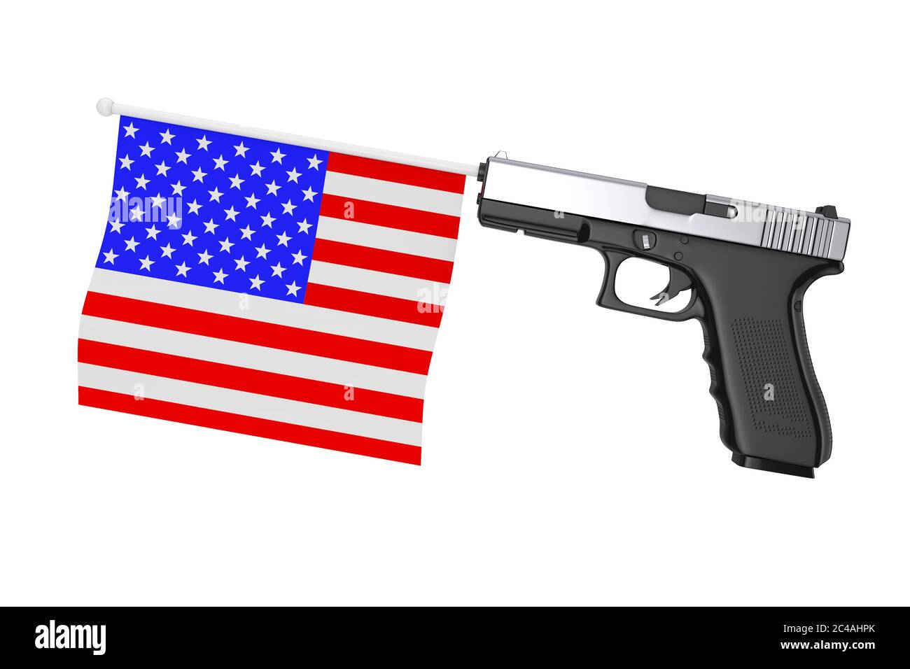 USA Flag Comming Out from Modern Gun on a white background 3d Rendering ...