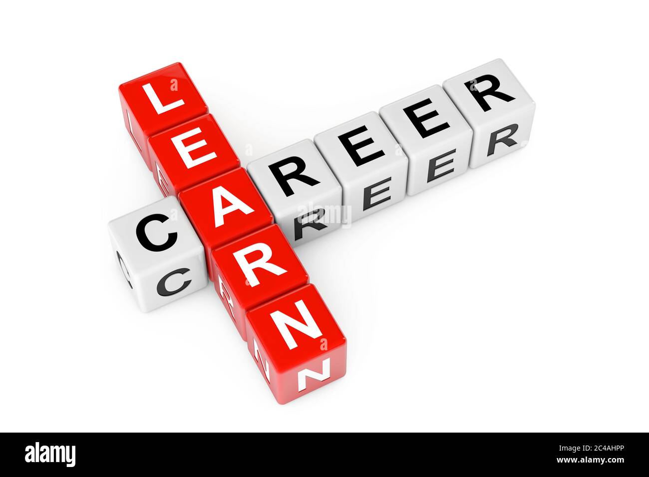 Learn and Career Sign as Crossword Cube Blocks on a white background ...
