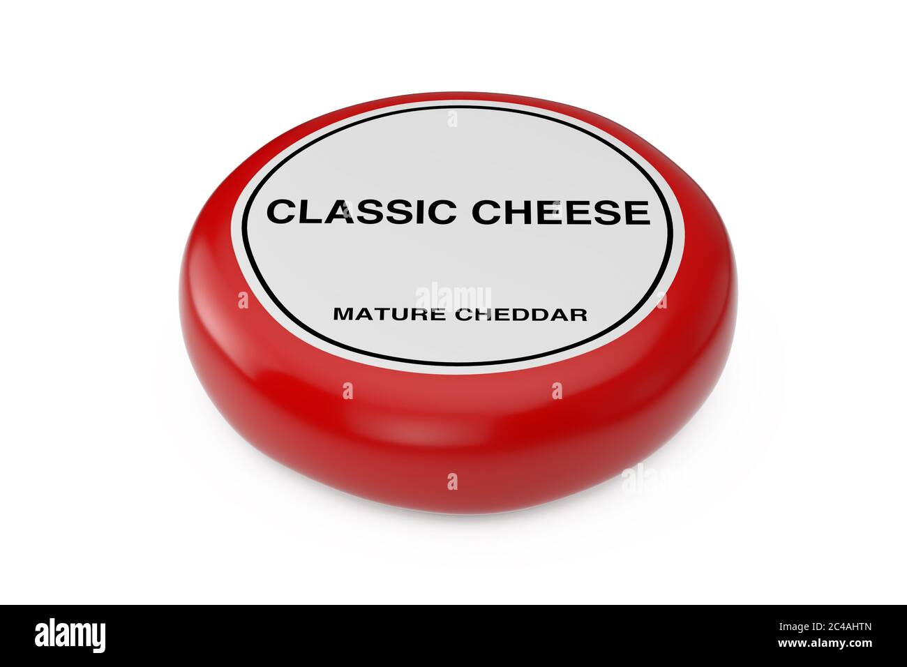Red Wheel of Wax Cheese with Label on a white background. 3d Rendering ...