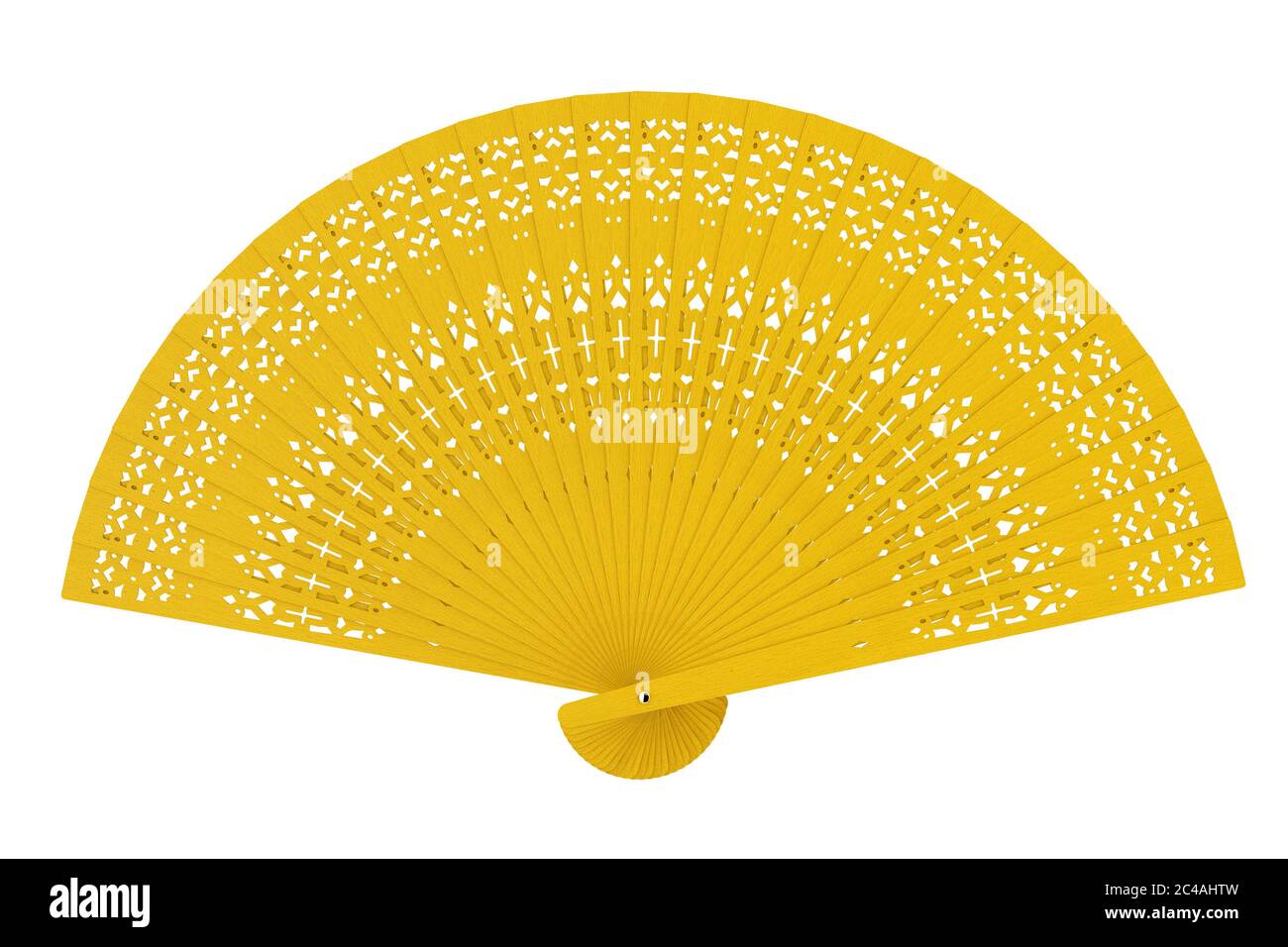 Yellow Carved Wooden Hand Fan on a white background. 3d Rendering Stock ...